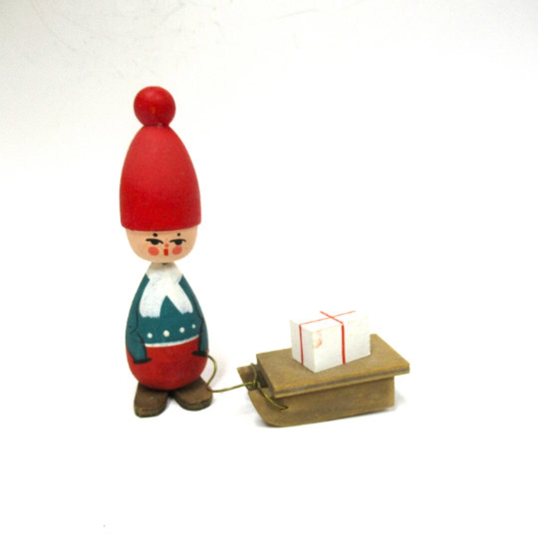 Vintage Tomte Boy With Sled and Gift, Swedish Scandinavian Figurine ...