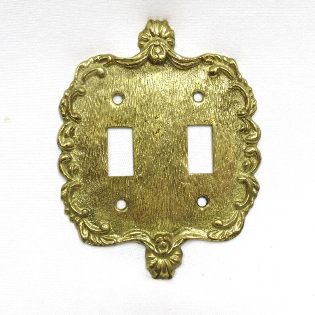 Vintage Ornate Solid Brass Switch Plate Cover, Made Japan Double Plug ...