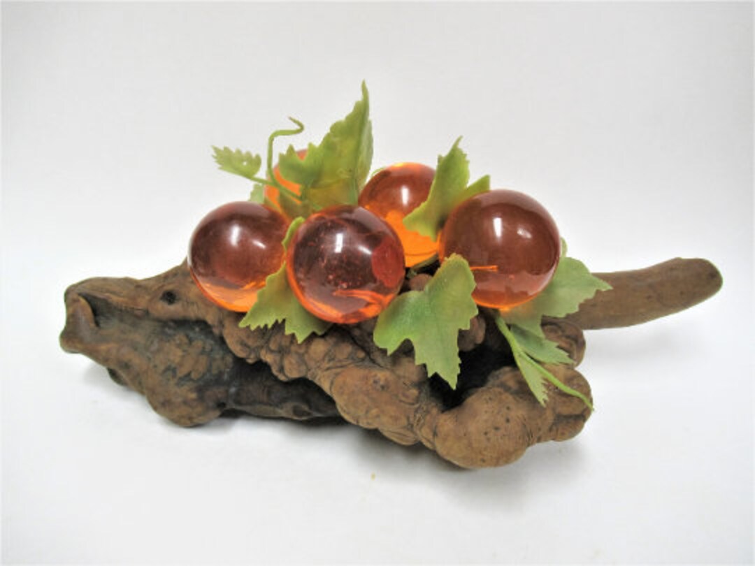 Vintage Orange Acrylic Grape Cluster on Driftwood, 1960s Mid-century ...