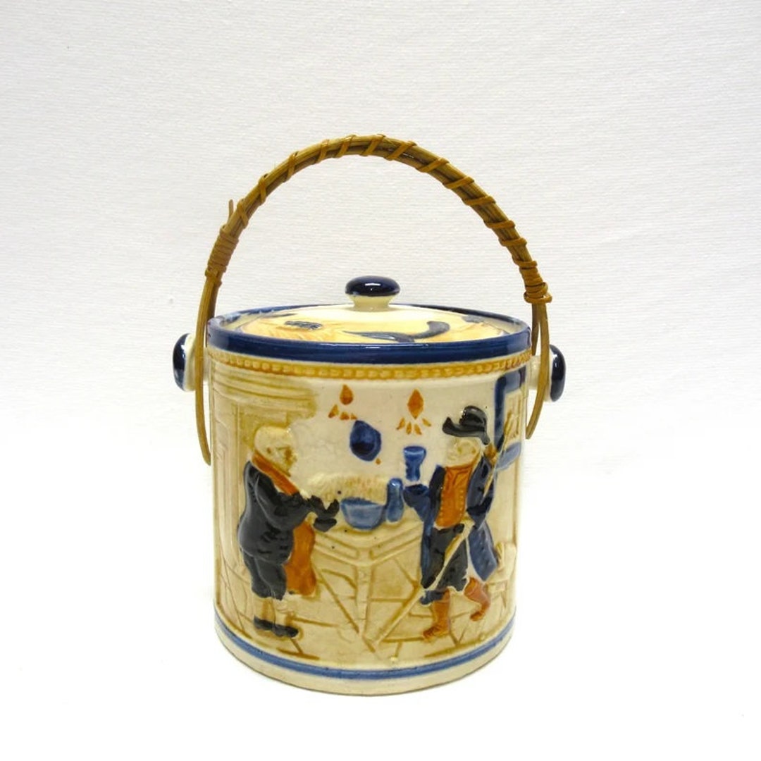 Vintage Biscuit Jar With English Pub Scene, 1950s Ceramic Cracker ...