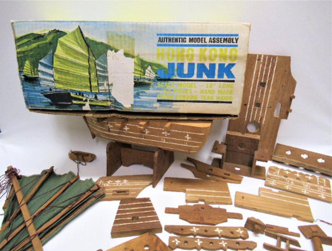 Vintage Hong Kong JUNK Boat Model Kit, 1960s Teak Wood 50 Pc by Messrs ...