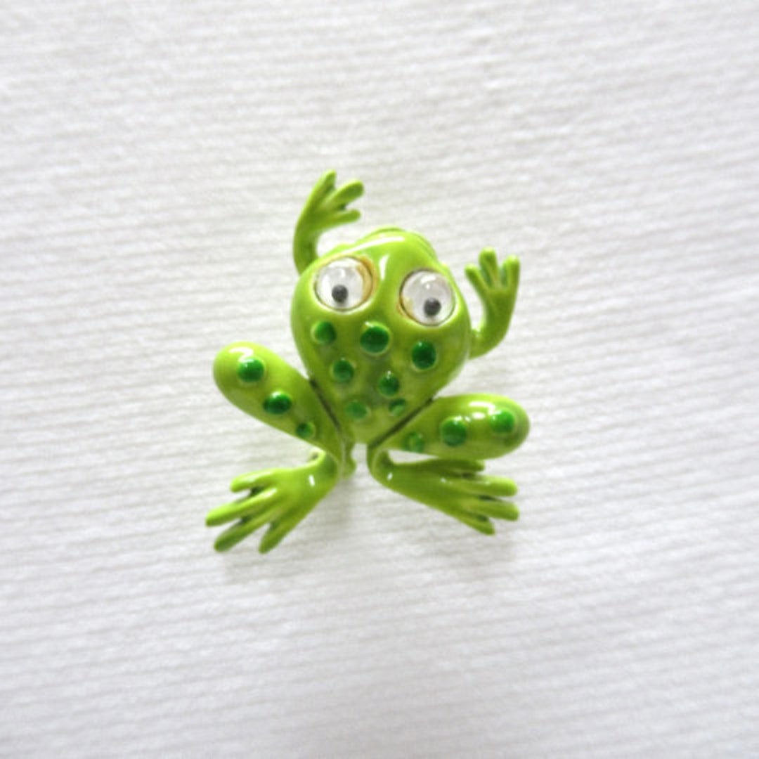 Vintage JJ Googly Eyed Frog Brooch, Green Enamel Painted Pin, Designer ...