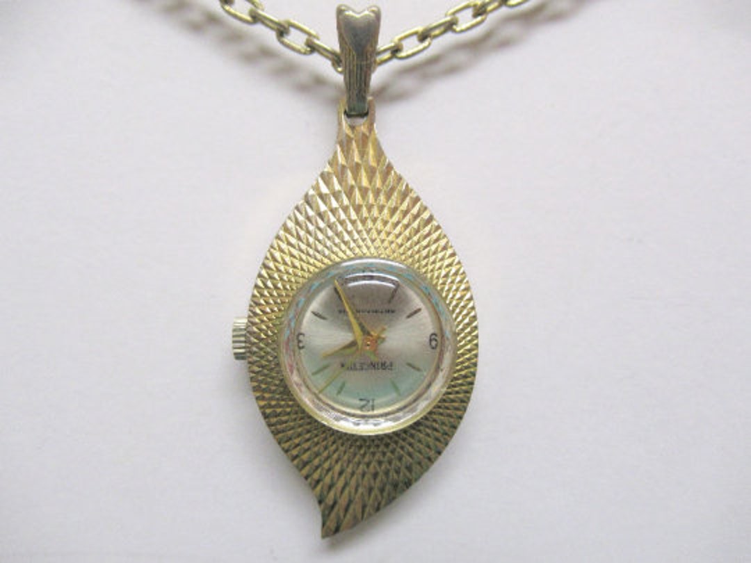 Vintage Princeton Pendant Watch Necklace, Swiss Made Wind up Gold Tone ...