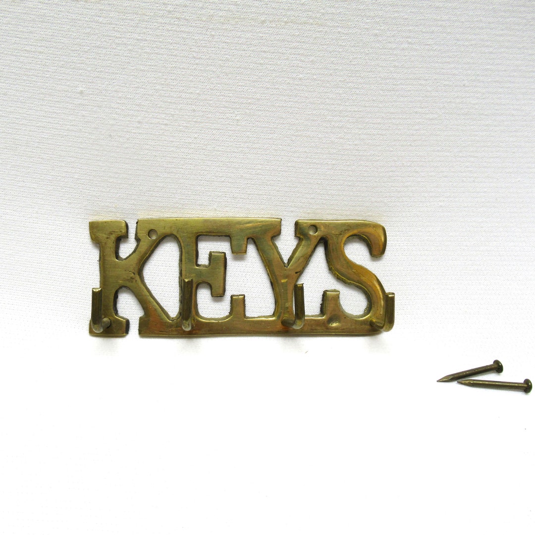 Vintage Brass Key Rack, SMALL Hanging Wall Organizer, 1970s or 80s keys ...