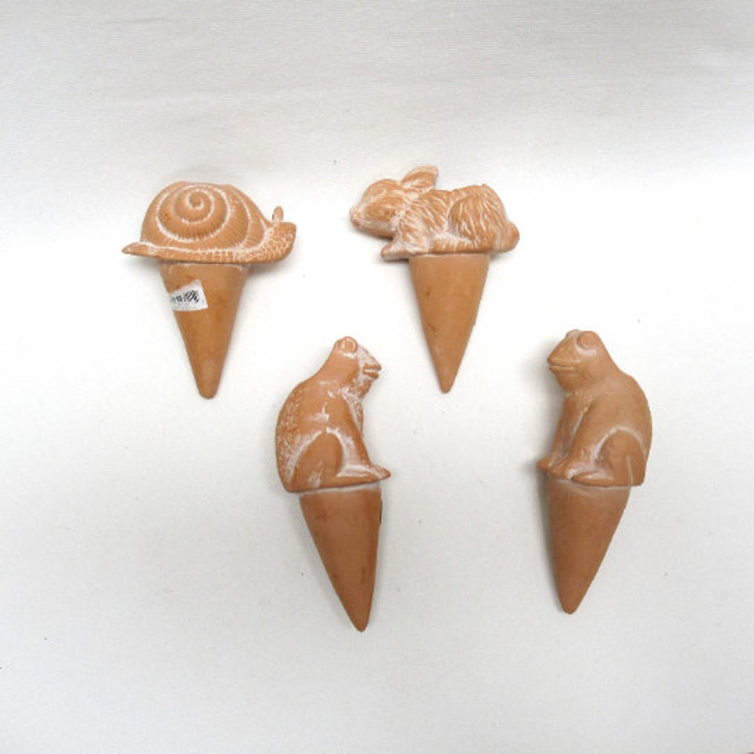 CHOICE: Vintage Terra Cotta Plant Spikes Frog, Snail or Rabbit, Taiwan ...