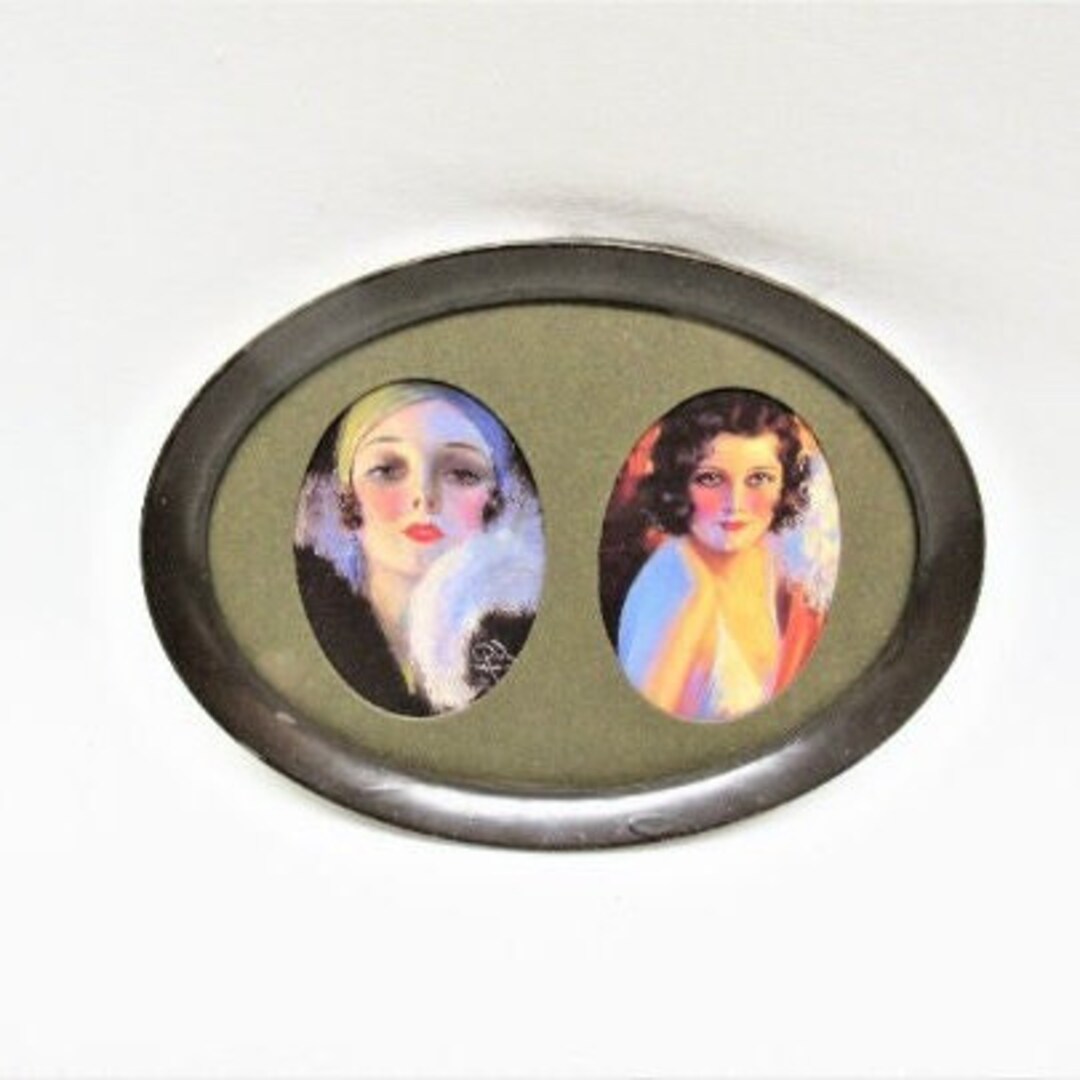 Antique Brown Metal Oval Frame With 1970s Pin up Girl Prints, Vintage ...