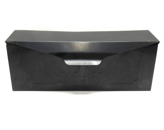 Vintage LONG Black Pressed Metal Mailbox, Wall Mount Rack With Hinged ...