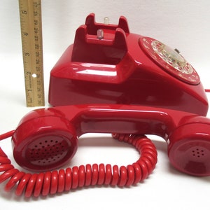 Vintage Red Rotary Dial Desk Phone, 1970s Table Telephone, Cherry Red ...