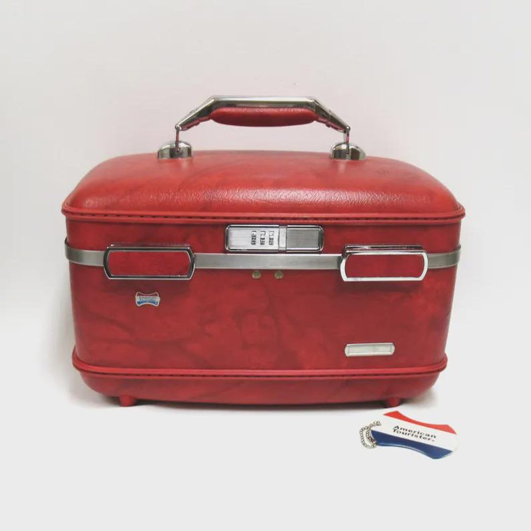Vintage American Tourister RED Train Case, "tiara" Vanity Makeup Carry ...