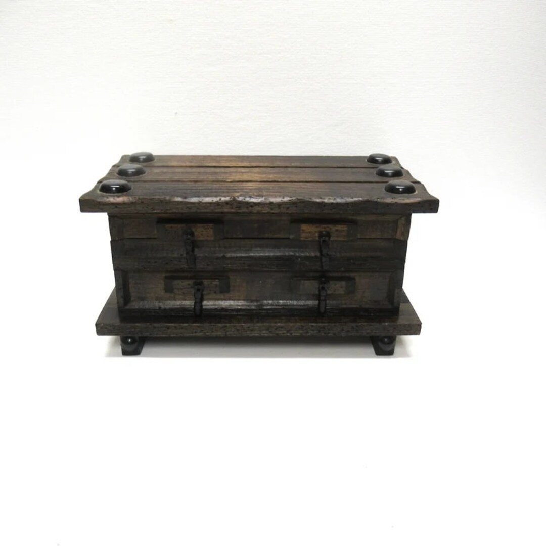 Vintage Man's Wooden Jewelry Chest Music Box, Wood Medieval Brutalist ...