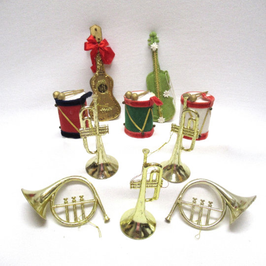 10 Vintage Hard Plastic Musical Instrument Ornaments Drums, Horns ...