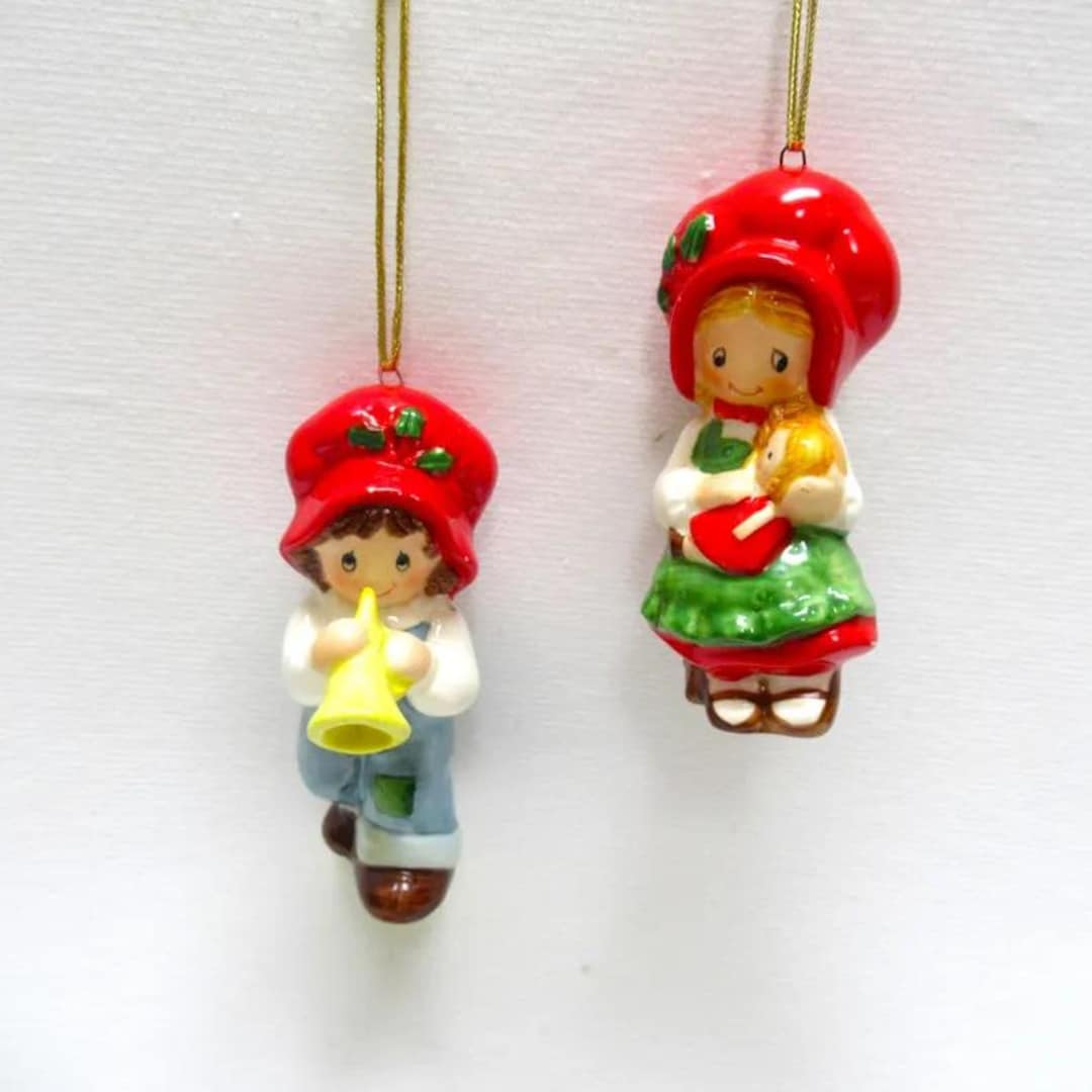 Vintage Holly & Robbie Hobbie Christmas Ornaments, 1982 Ceramic ...
