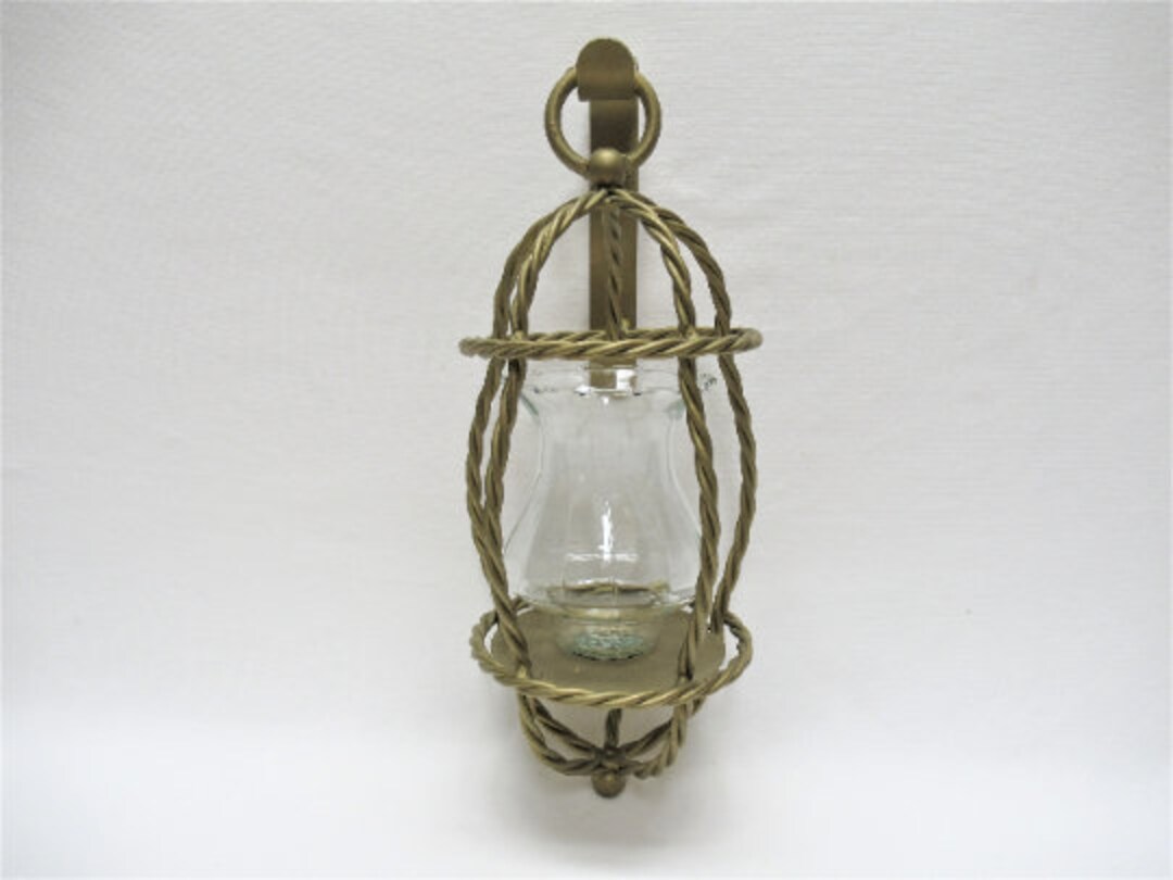 Vintage Twisted Metal Lantern Glass Candleholder, 1980s Home Interiors ...