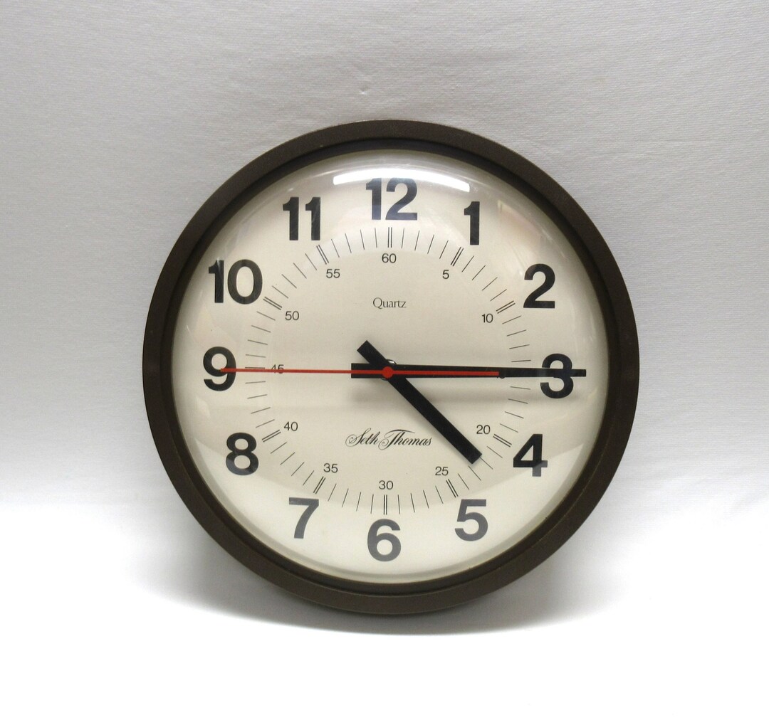 Vintage Seth Thomas School House Clock, Brown Hard Round Plastic Case W ...