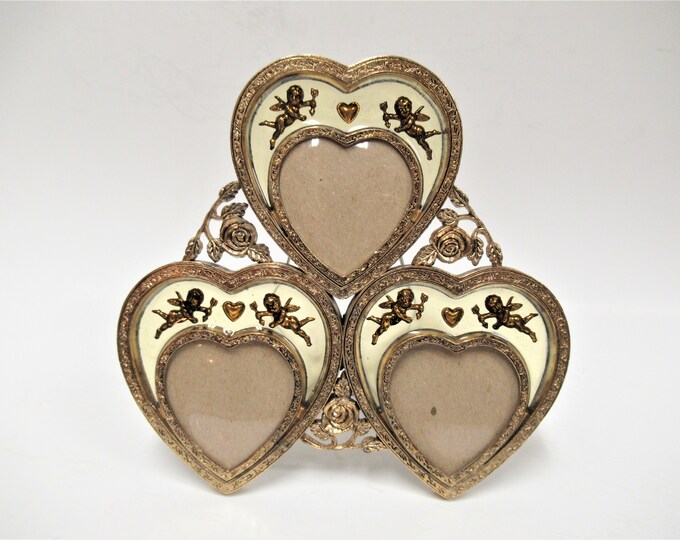 Vintage Triple Photo Frame, 1980s or 70s Taiwan Gold Tone Ornate ...