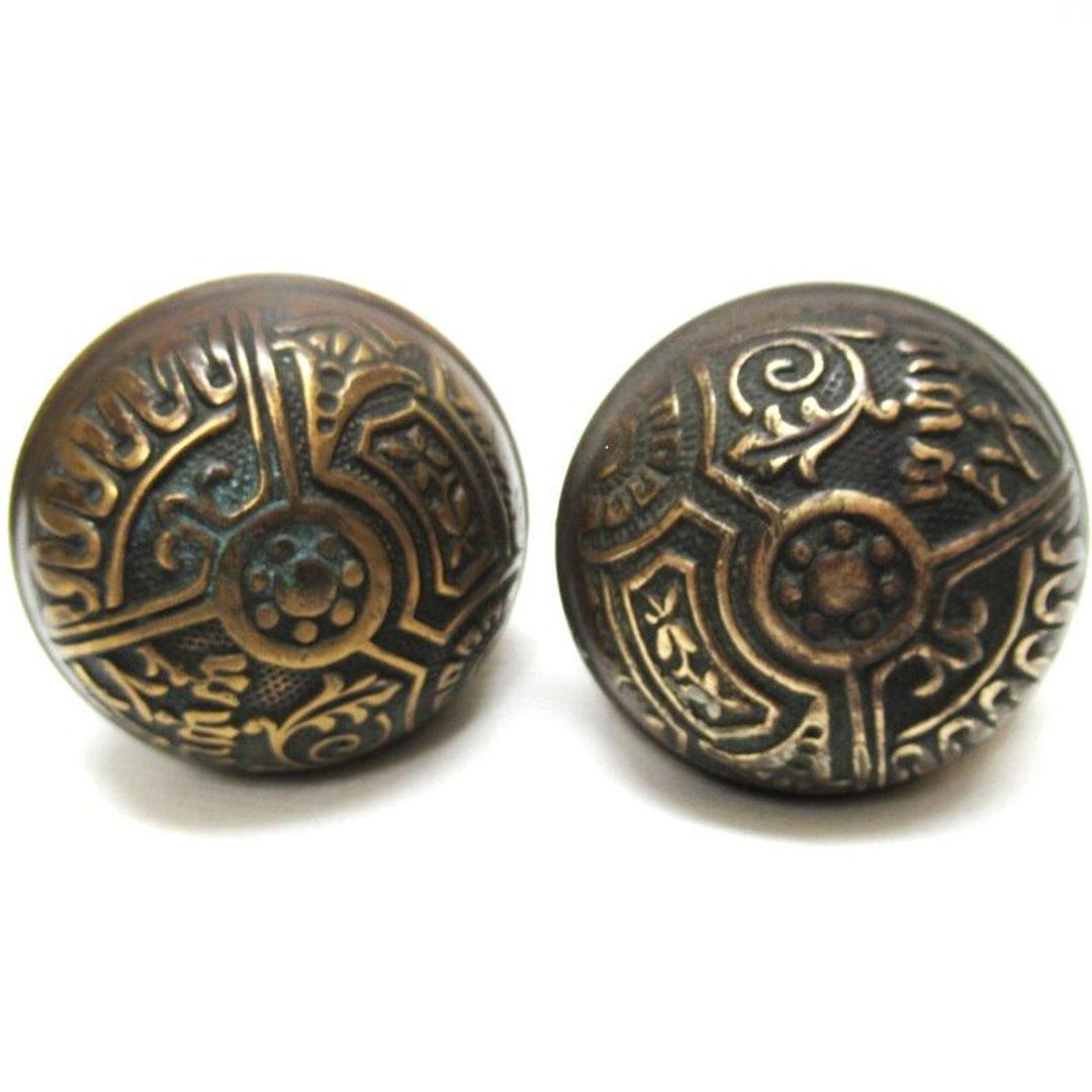 Antique Brass Eastlake Door Knob Set, Vintage Ornate Floral Design Doorknob, Victorian Knobs ...