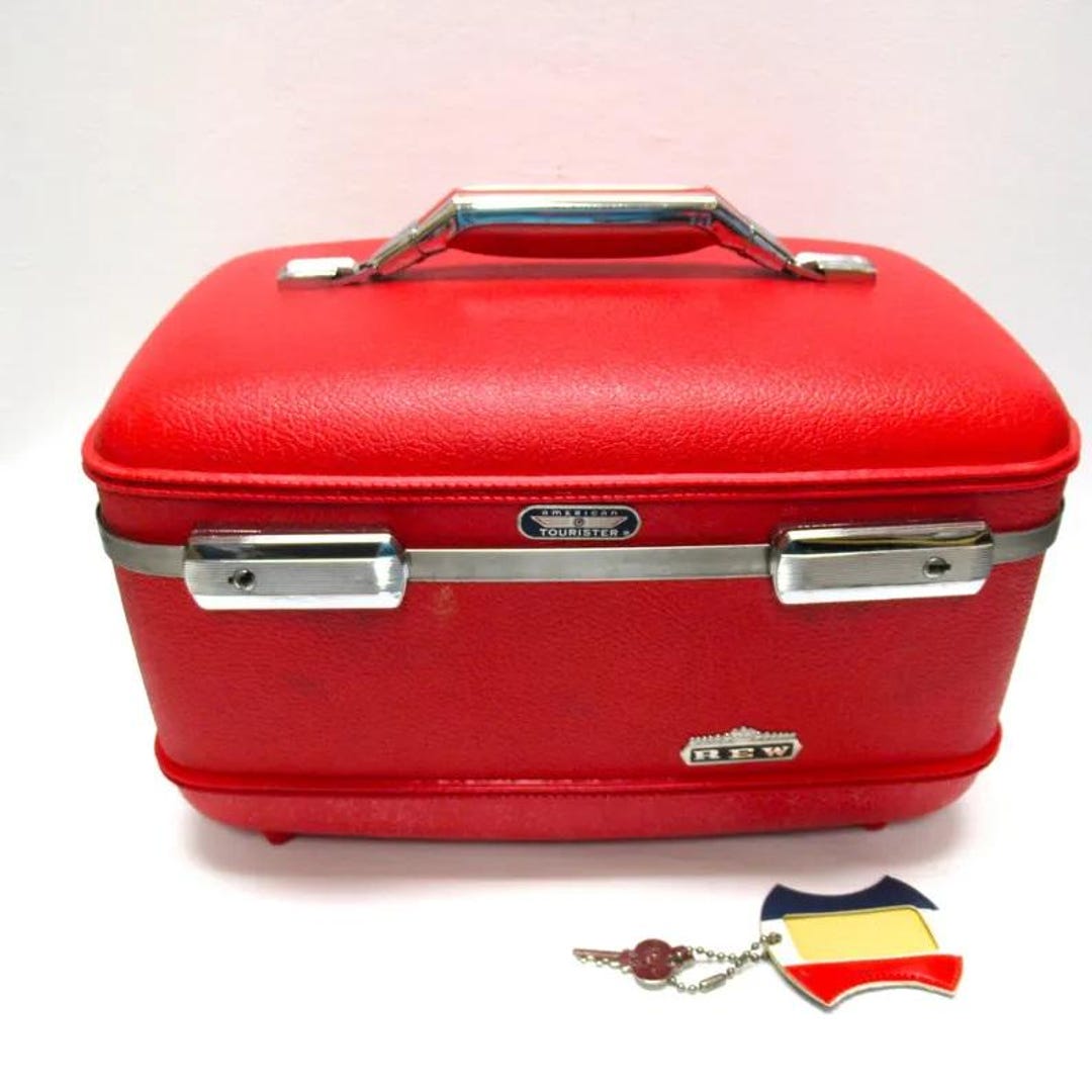 Vintage American Tourister RED Train Case, "tiara" Vanity Makeup Carry ...