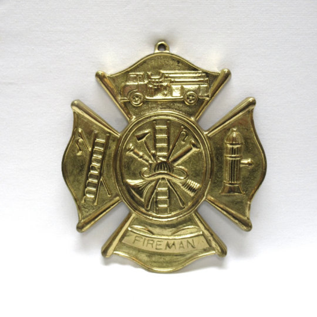 Vintage Cast Brass Fireman's Plaque, Large Heavy Firemen Hanging Sign ...