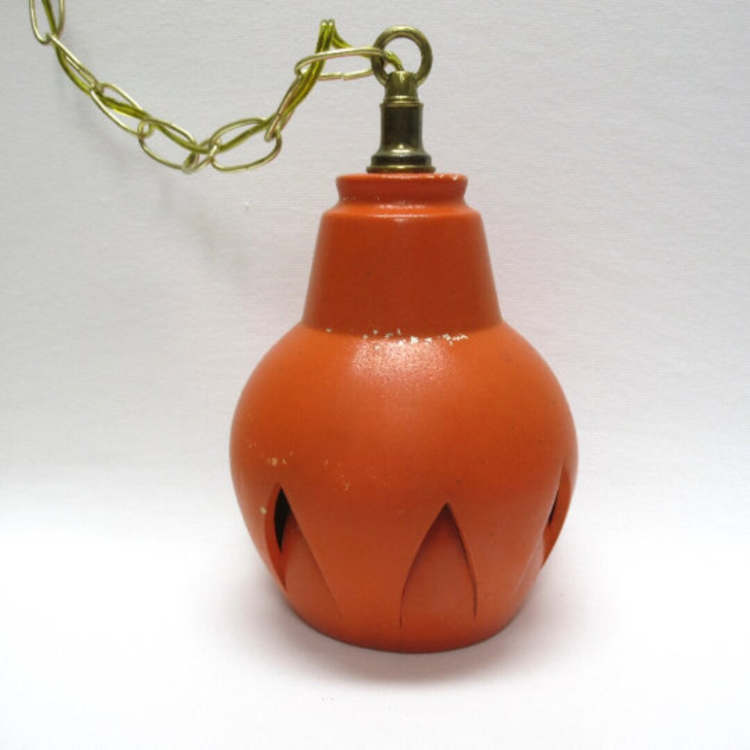 Vintage Orange Ceramic Pendant Light With Cut Outs, 1950s Small Mid ...