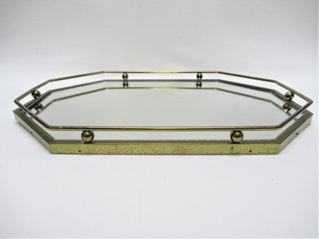 Vintage Vanity Dresser Mirror Tray, Octagon Shaped With Brass Tone ...
