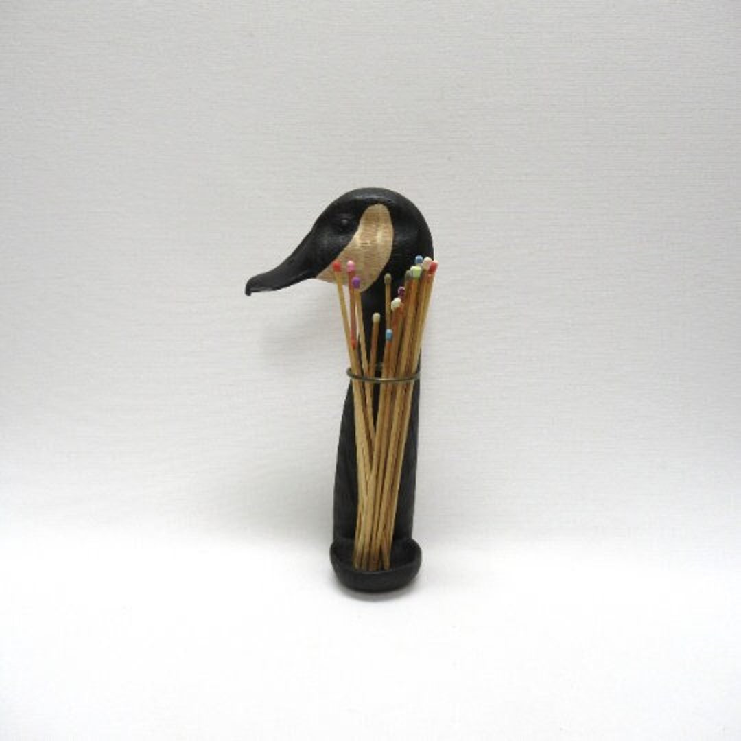 Vintage Canadian Goose Match Holder, 1980 Carved Wood Resin & Brass ...