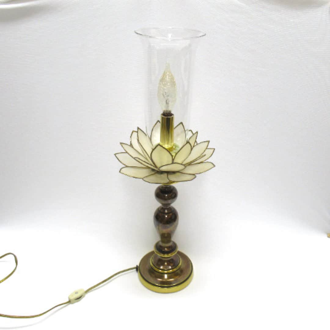 Vintage Capiz Shell Lotus Flower Lamp, 1970s Boudoir Candlestick Table ...