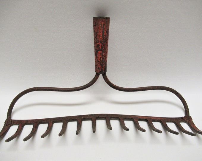 Vintage Iron Rake Head, Chippy Orange Primitive With 14 Tines, Rustic ...