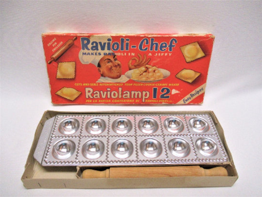 Vintage Ravioli Chef Set Made Italy, Aluminum & Enamel Pan, Rolling Pin ...