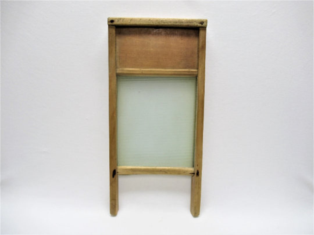 Antique Ribbed Glass Washboard, Vintage Wood and Glass Wash Board ...