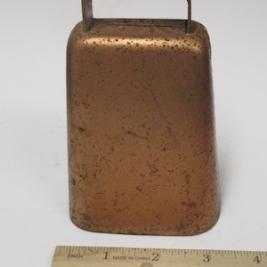 Vintage 5 Copper Plated Cow Bell, Very Rustic Iron Antique Primitive ...