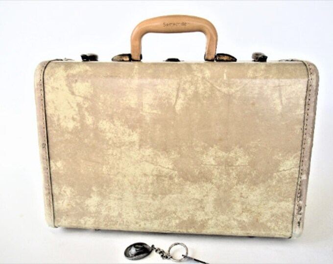 Vintage Samsonite Small Luggage, 15" X 10" Cream Marbled Hard Suitcase ...