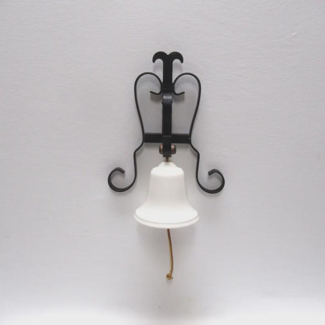 Vintage Wrought Iron & Porcelain Dinner Bell, Black Heavy Metal With ...