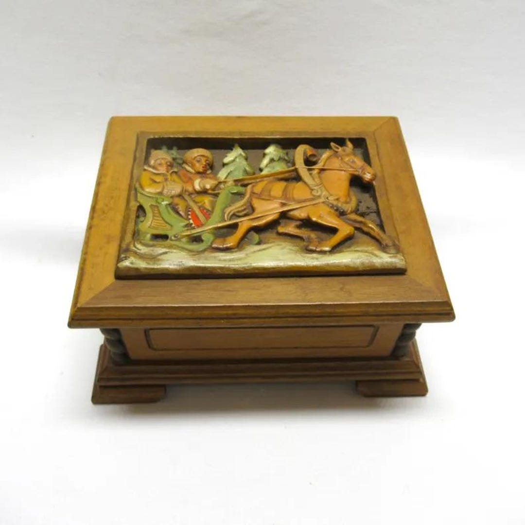 Vintage Anri Sleigh Ride Music Box, Hand Carved Wood W/reuge Swiss ...