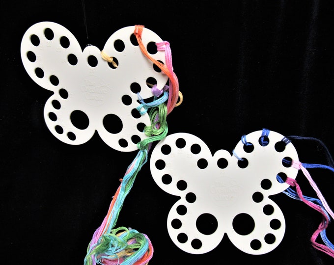 2 Vintage Creative Circle Floss Organizers, Hard Plastic Butterfly Yarn ...