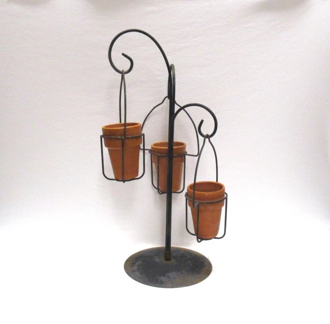 Vintage Chippy Black Metal Planter, Standing Plant Hanger With 3 ...