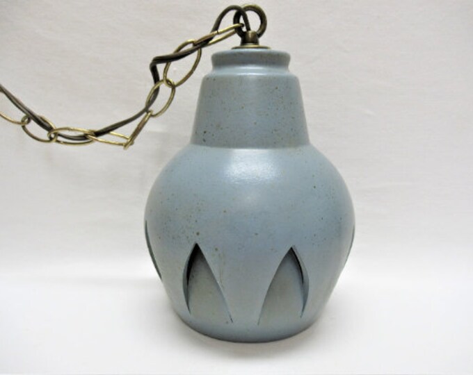 Vintage Blue Ceramic Pendant Light With Cut Outs, Small Mid Century ...