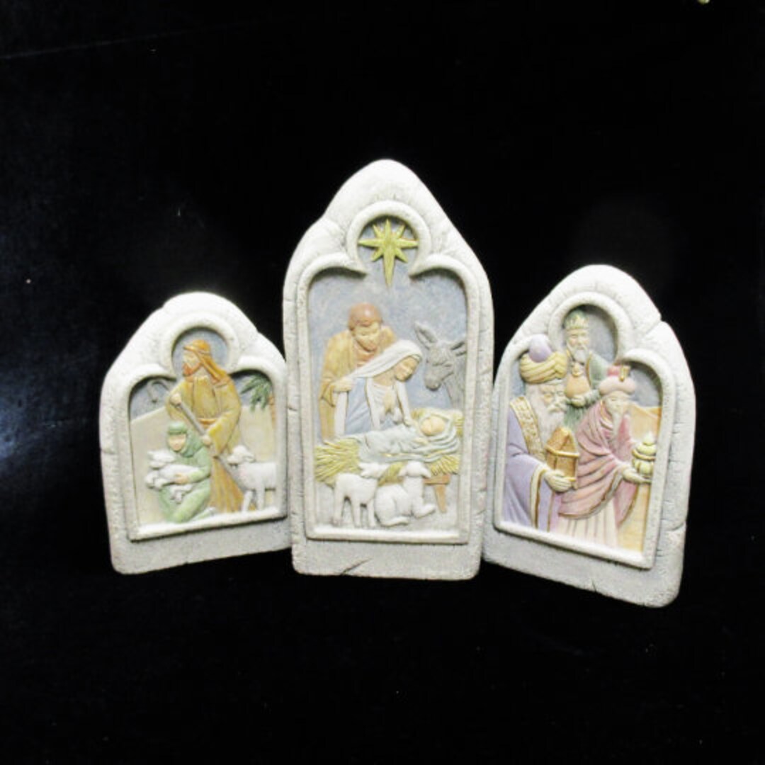 3pc Vintage Ceramic Triptych Nativity Scene, 1980s Hand Painted ...