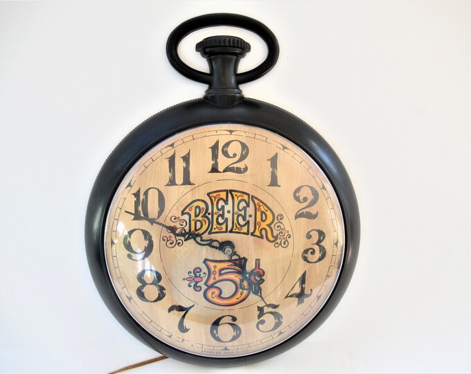 Vintage Spartus Beer 5 Cents Clock, Man Cave Bar, Pocket Watch Black ...