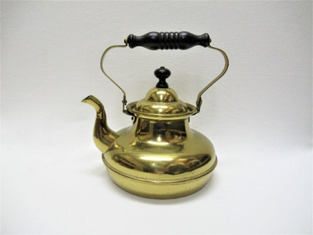 Vintage S & C Brass Tea Kettle, 1940s Sternau Teapot, Wood Handle and ...