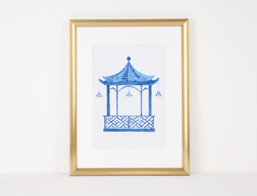 Blue Pagoda #2 in Watercolor, Hand Painted, Digital File Only, Personal ...