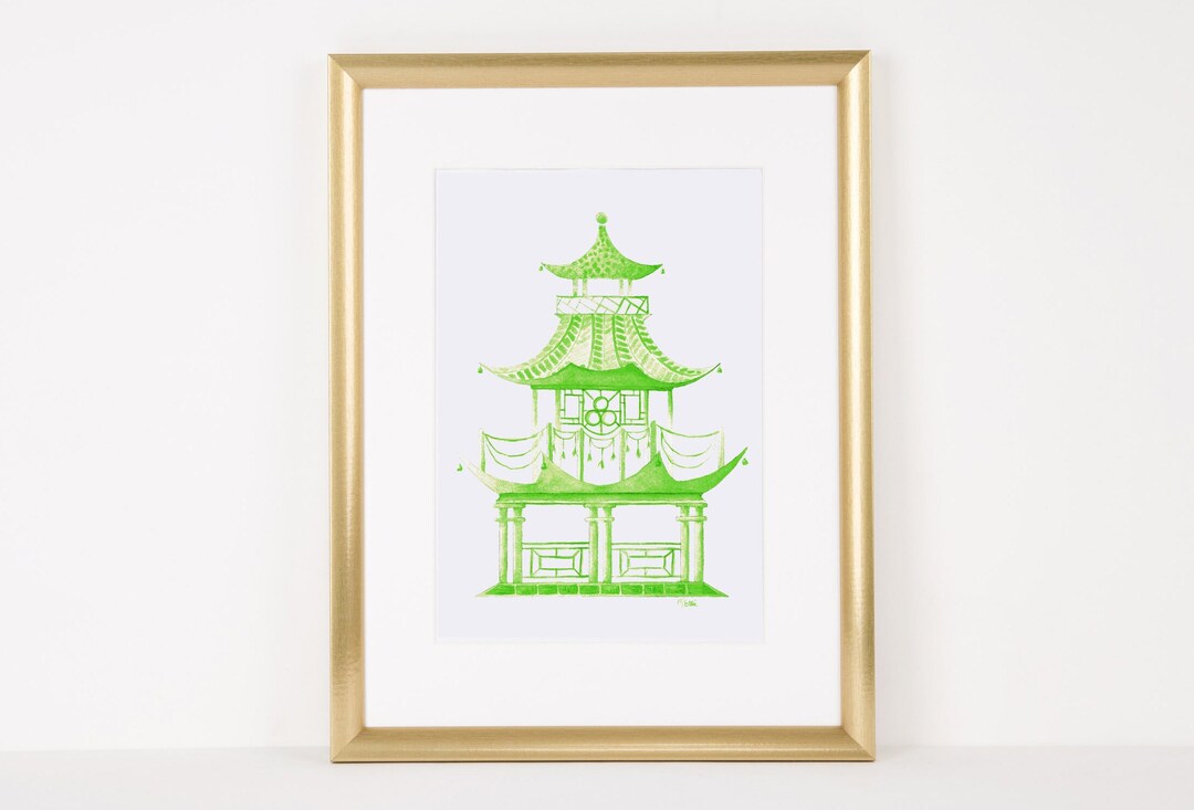 Lime Green Pagoda, Hand Painted Watercolor, Digital File Only, Personal ...