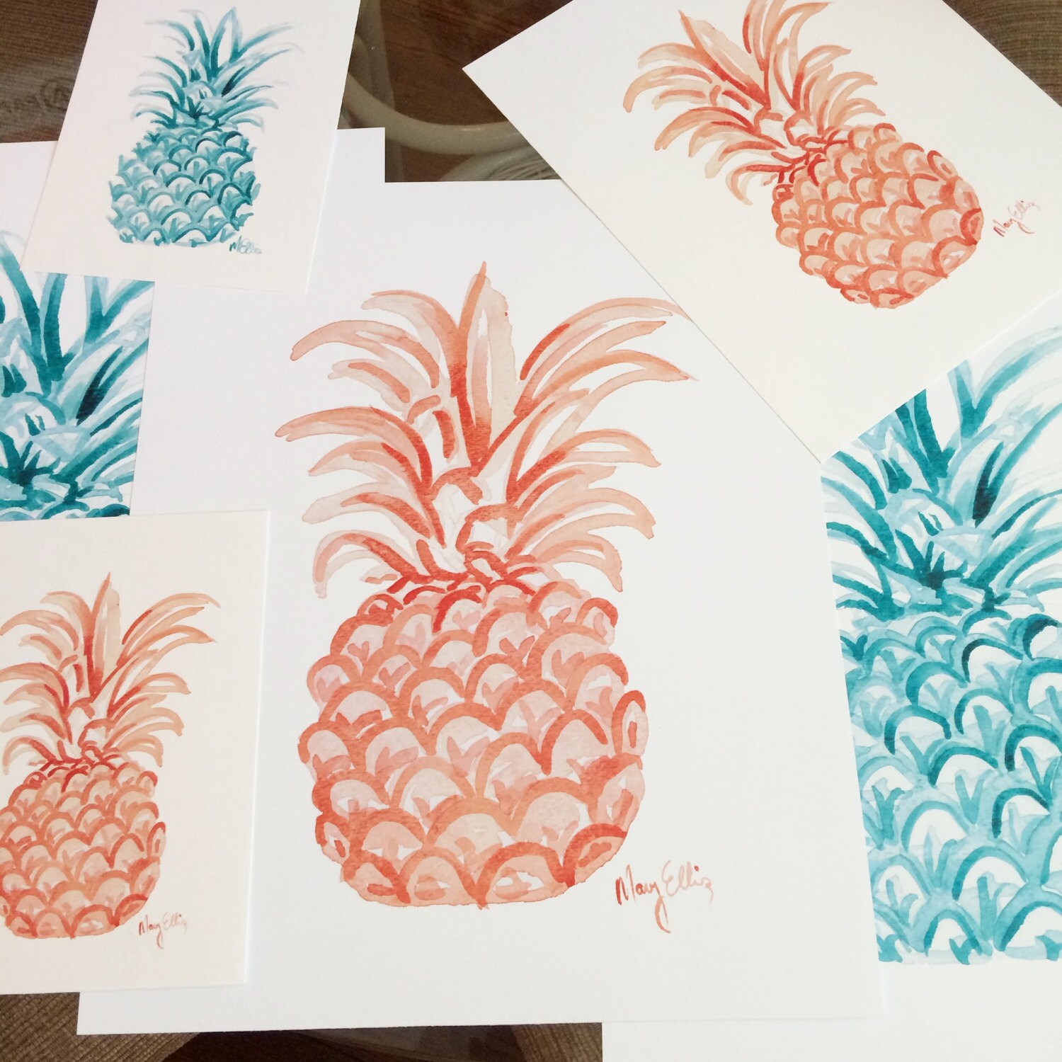 Teal Pineapple Watercolor Art Print, Beachy Pineapple Print, Blue ...