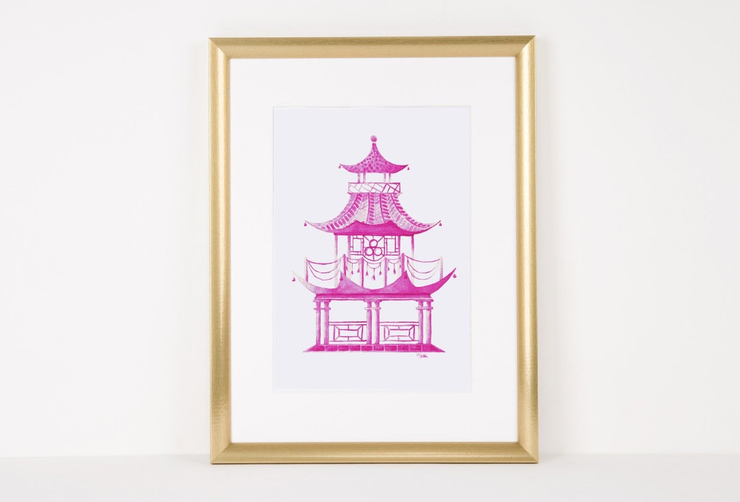 Magenta Pink Pagoda, Hand Painted Watercolor, Digital File Only ...