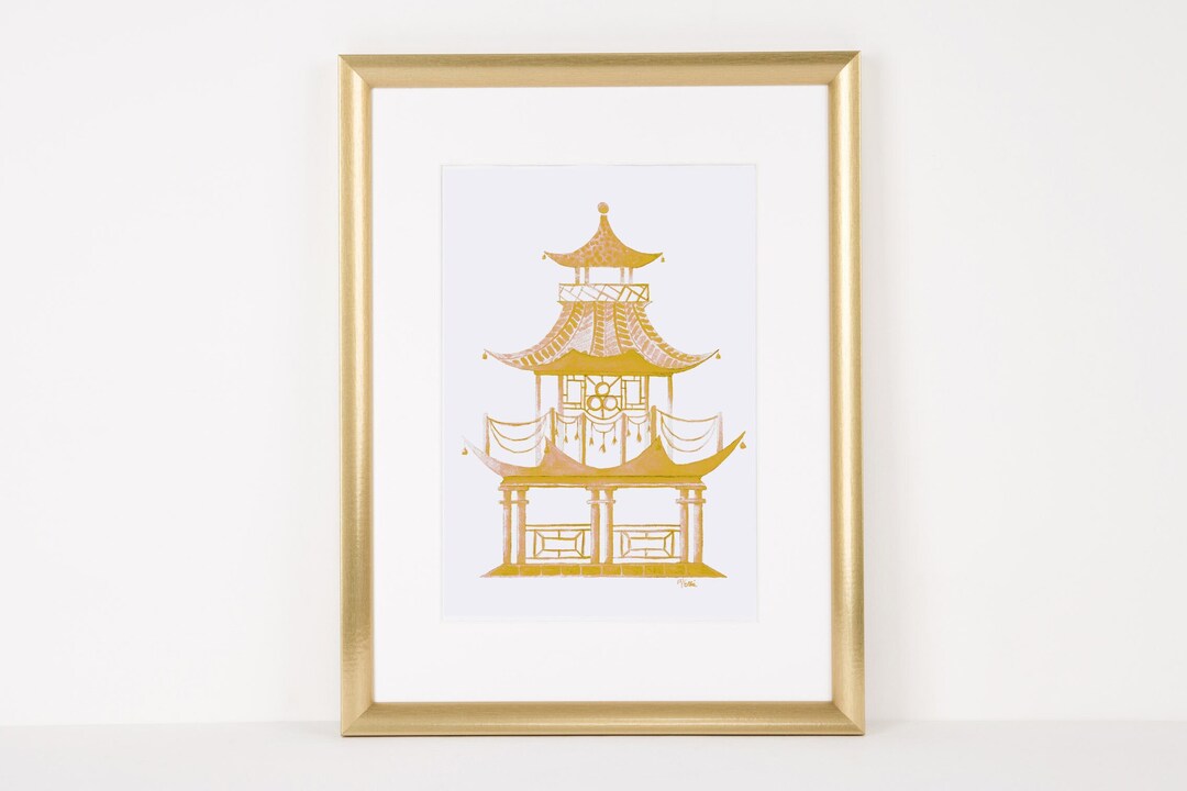 Gold Pagoda, Hand Painted Watercolor, Digital File Only, Personal and ...