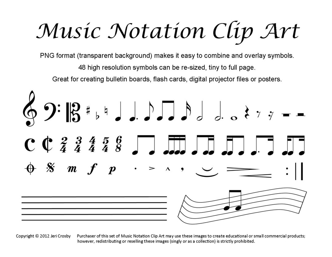 Music Notation Clip Art - 48 Common Symbols - Etsy