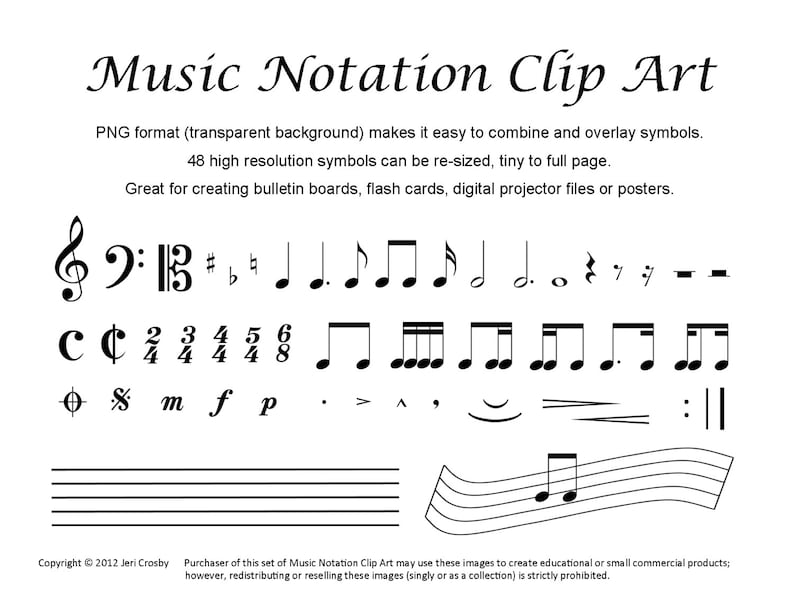 Music Notation Clip Art - 48 Common Symbols - Etsy
