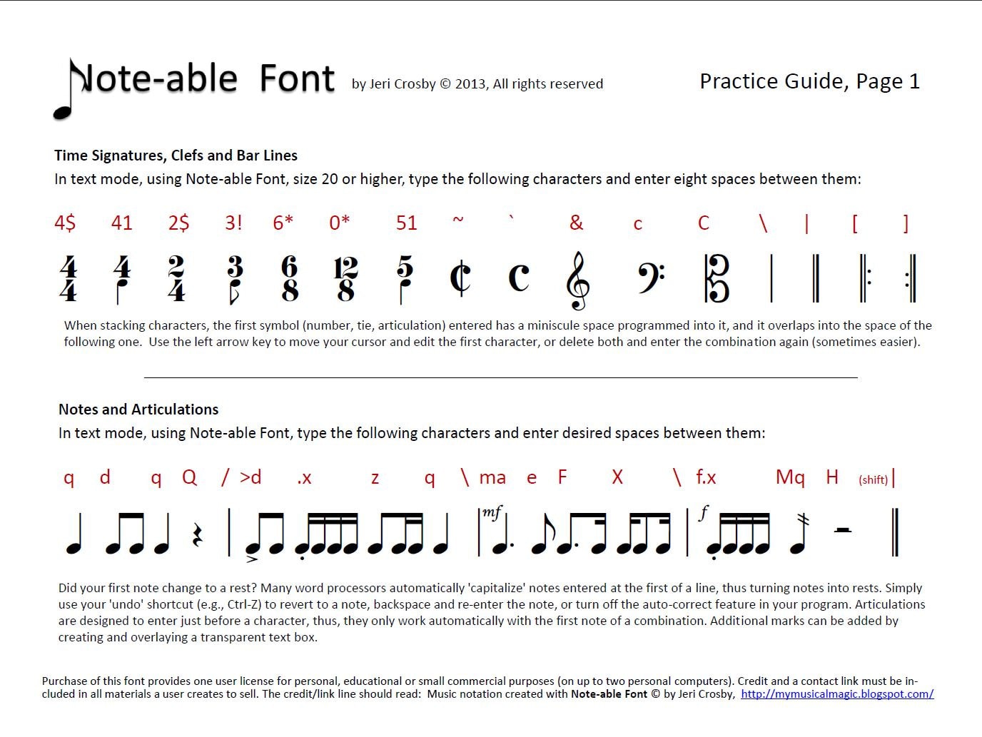 Note-able Font - Easily Type Rhythm Notation, Articulations, Curwen ...