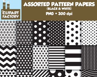 Clip Art: Assorted Patterns-grey & White 18 Digital Papers | Etsy