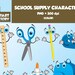 Clip Art: Fun School Supply Characters - 7 Color, 7 Black & White - Etsy