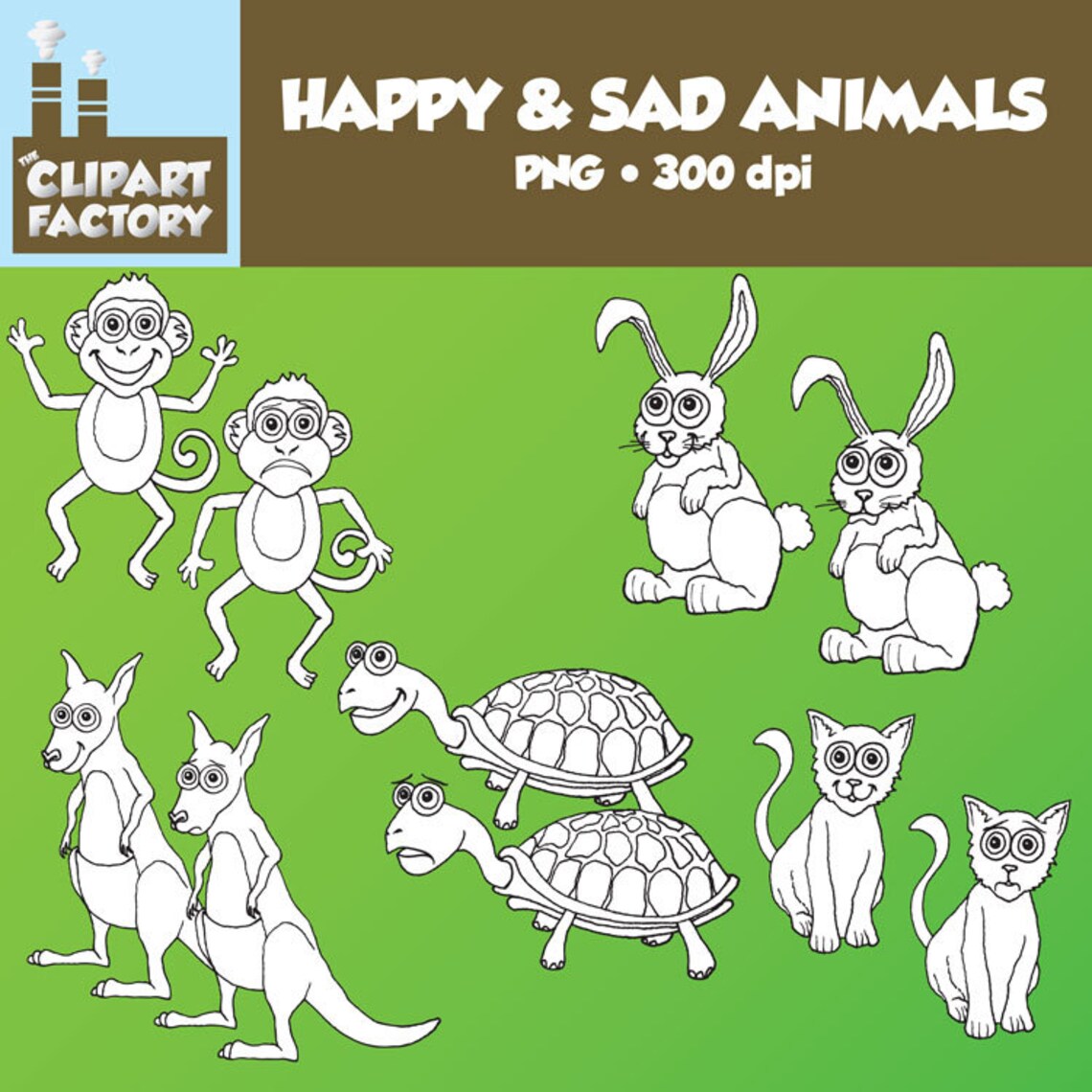 Clip Art: Happy and Sad Animals - Misc - Etsy